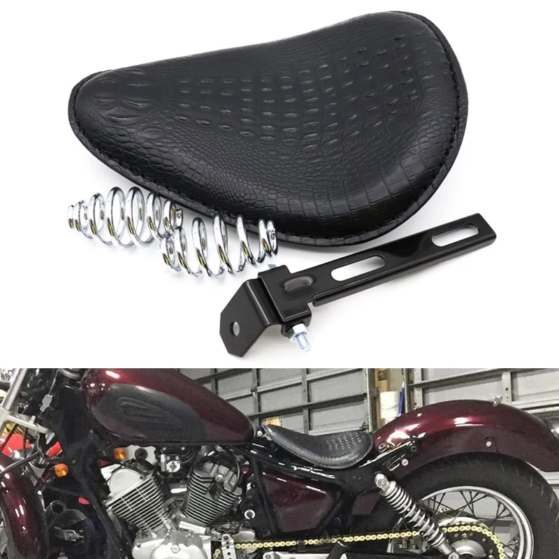 Motorcycle-Retro-Black-Crocodile-Leather-Style-Solo-Seat-For-Harley ...