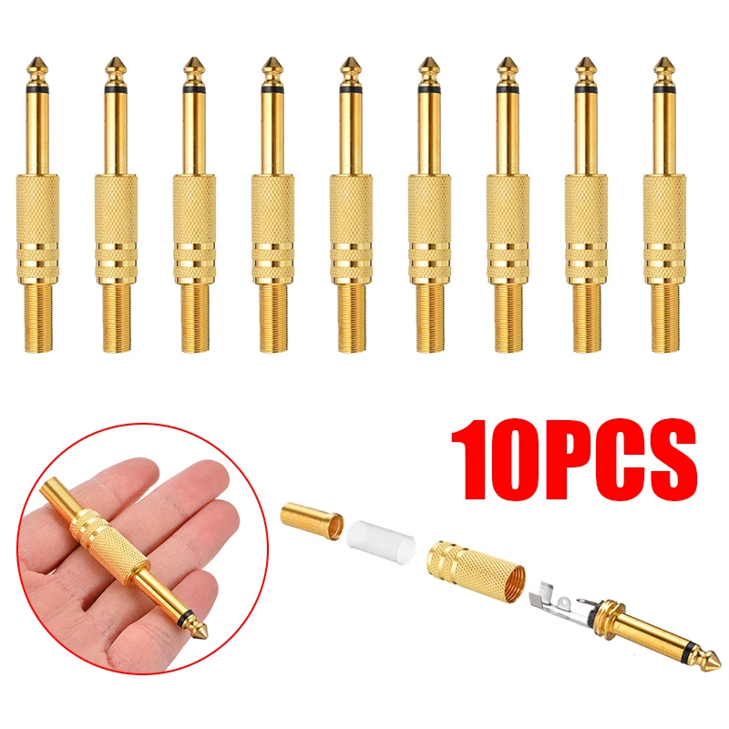 10 Pcs Gold Plated 6.35mm Male 1/4 Mono Jack Plug Audio Connector ...
