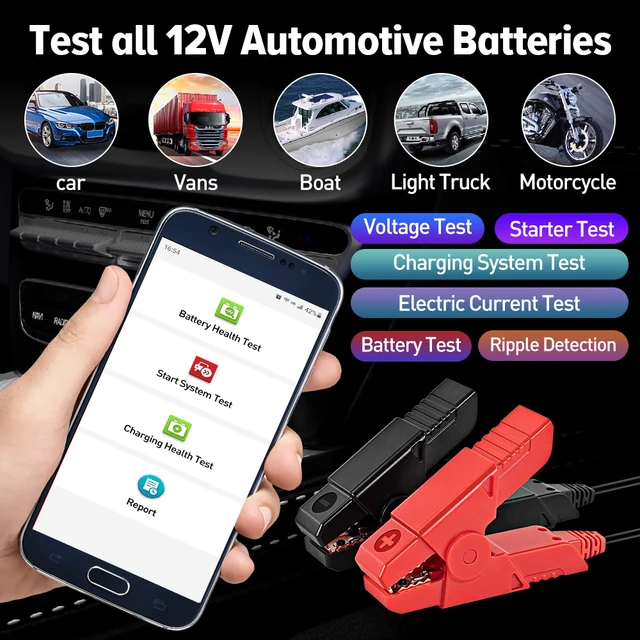 LAUNCH BST-360 Bluetooth Battery Test Clip Analyzer 6V 12V 2000CCA ...