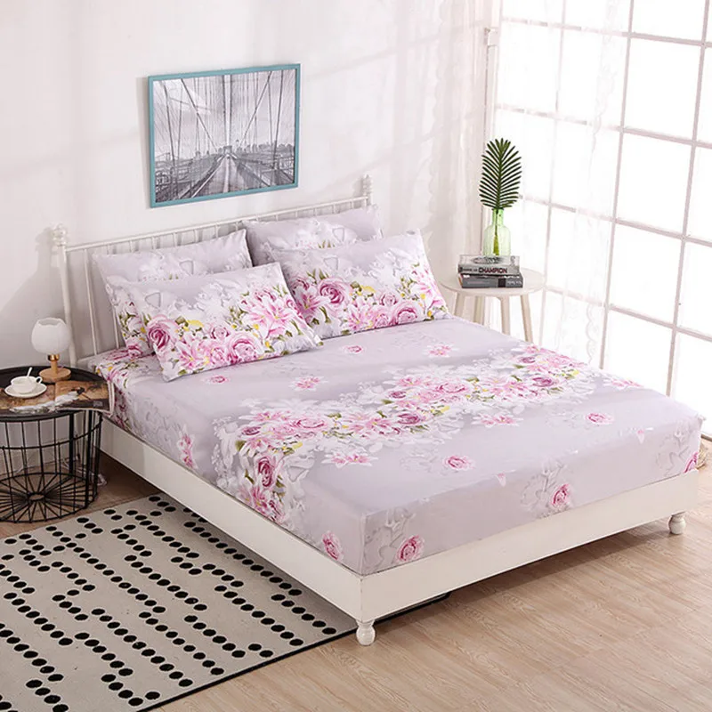Flower-Print-Mattress-Cover-for-Bed-Quilted-Fitted-Sheet-for-Single ...