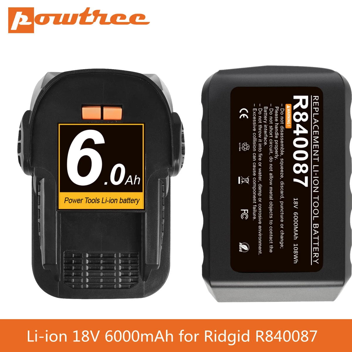 Powtree 18v 4.0ah R840087 Battery For Ridgid 18v Battery R840083 ...