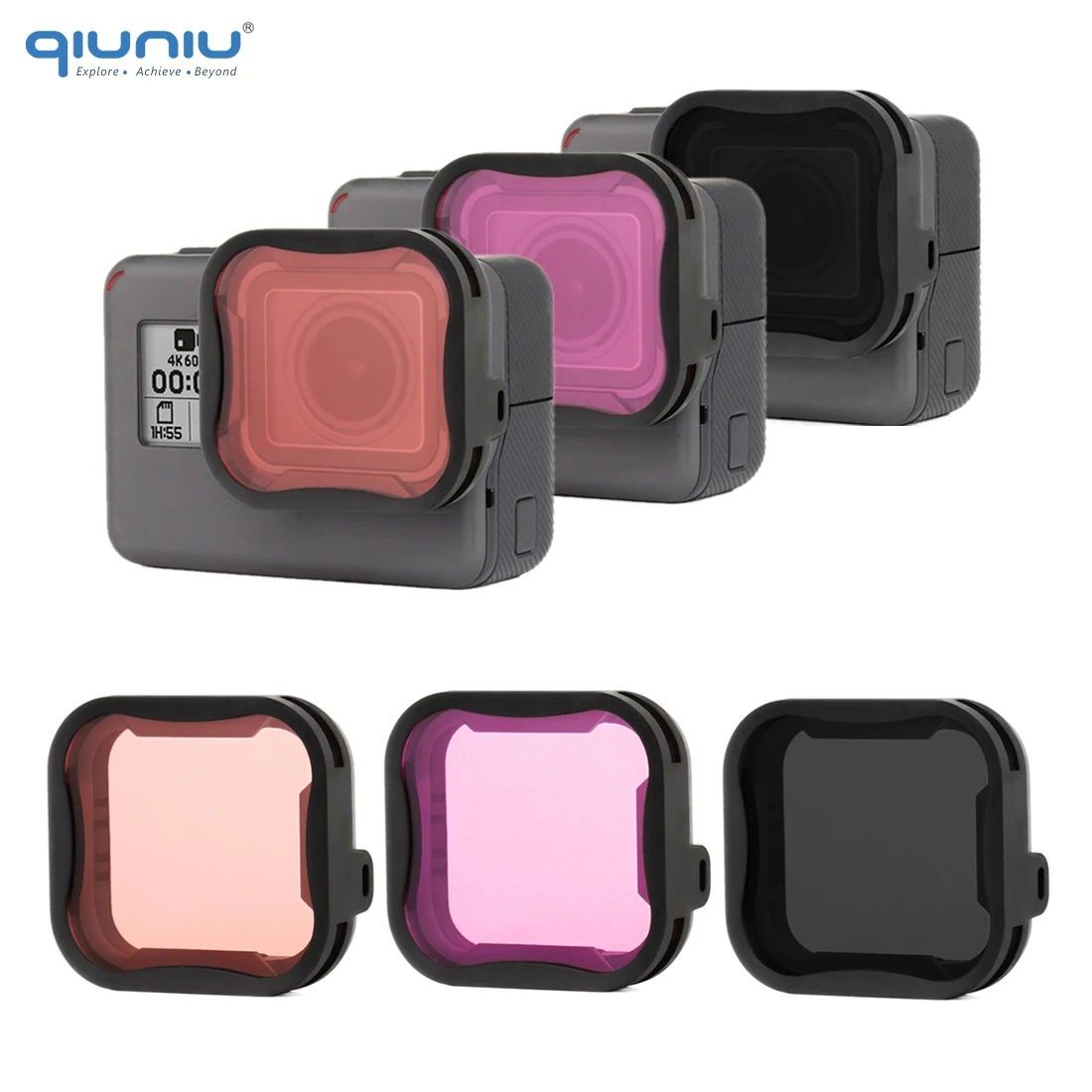 QIUNIU 3 Pack Filters Kit ND8 Filter Light Red Magenta Color Filter for ...