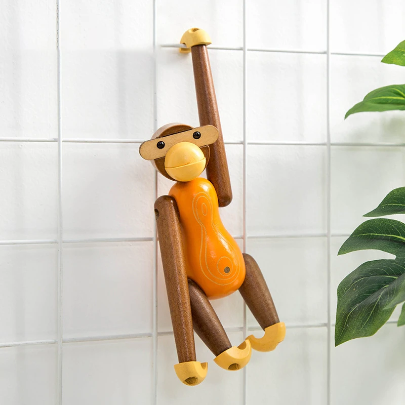 Nordic Creative Wood wall hanging shelf layout Monkey Doll Cute Home ...
