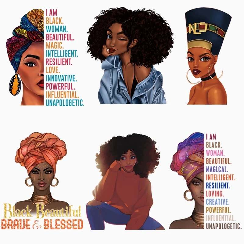 Black Woman T-shirts Stickers Iron On Transfers For Clothing ...