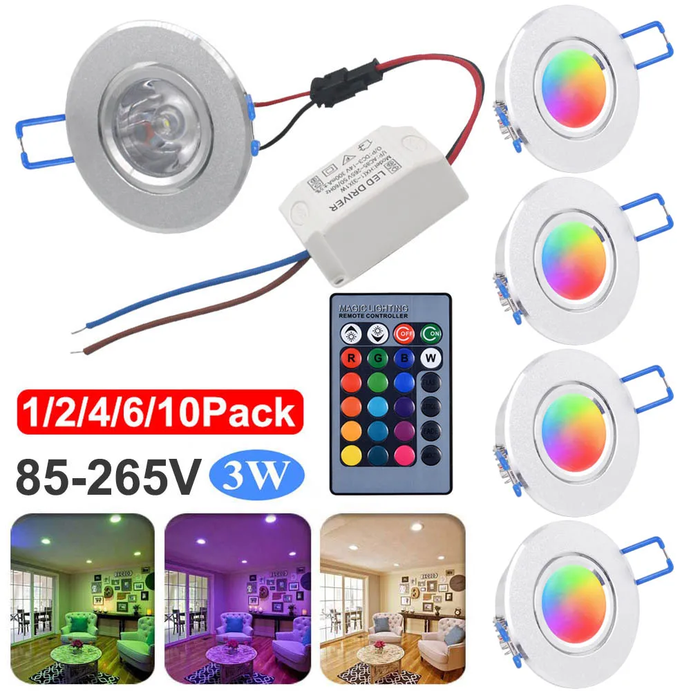 3w Rgb Led Recessed Downlight Retrofit Fixture Ac85-265v Ceiling Light ...