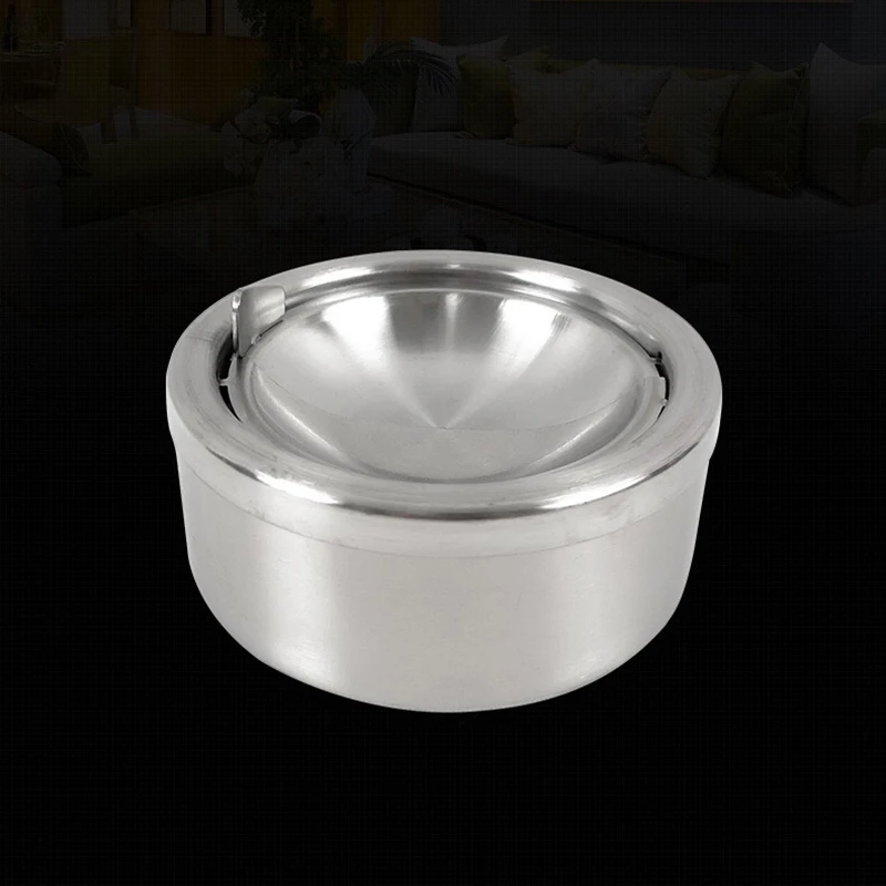 Cenicero plateado de acero inoxidable con tapa para cigarrillo, Cenicero a prueba de viento, con ...