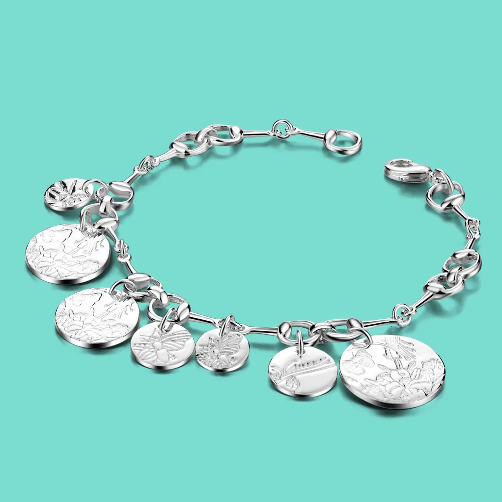 Pulsera de plata de ley 925 para mujer, colgante circular con patrón ...