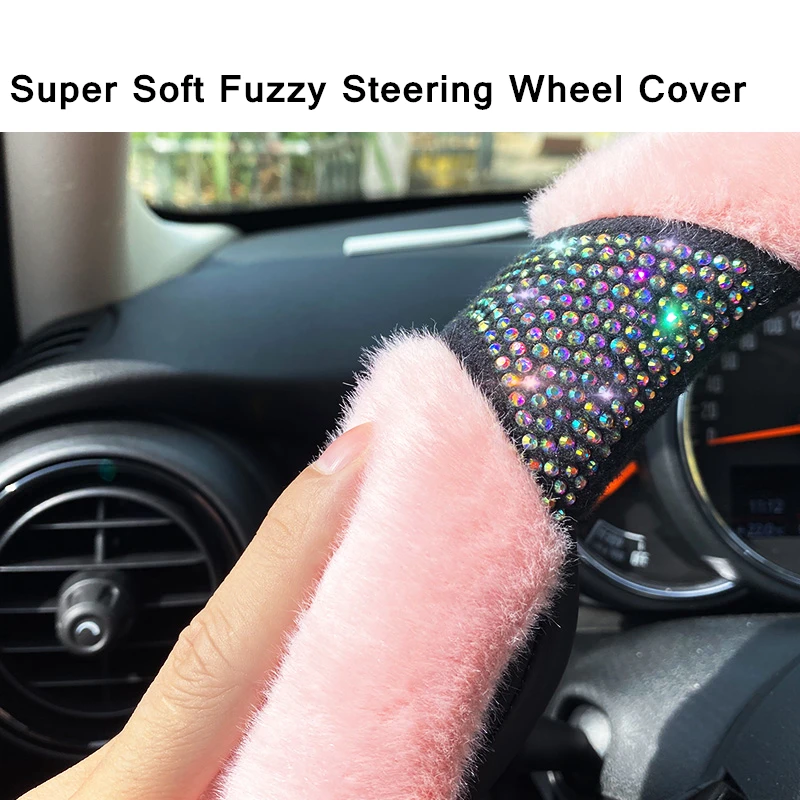 Hot-Pink-Car-Steering-Wheel-Cover-Fluffy-Bling-Accessories-for-Women ...