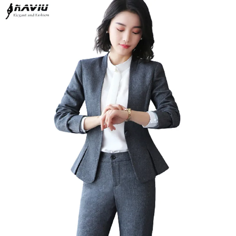 Naviu Fashion Women Pants Suit New Professional Formal Long Sleeve Slim ...