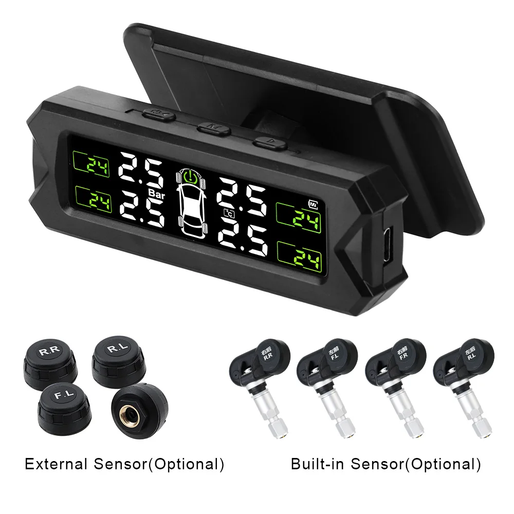 Solar Power Temperature Warning Auto Security Alarm Tyre Pressure Sensor Car Tpms Tire Pressure ...