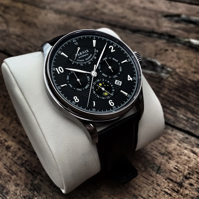 Parnis-43mm-Black-Dial-Automatic-Moon-Phase-Power-Reserve-Luxury-Brand ...