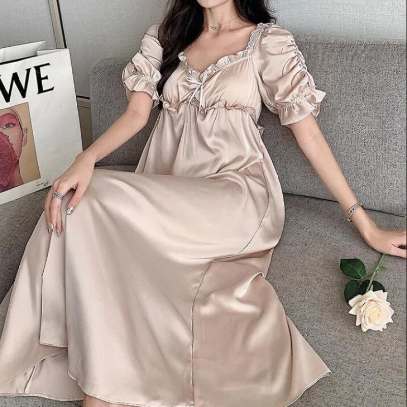 Female Nightgown Elegant Palace Style Princess Long Nightgown Sleepwear ...