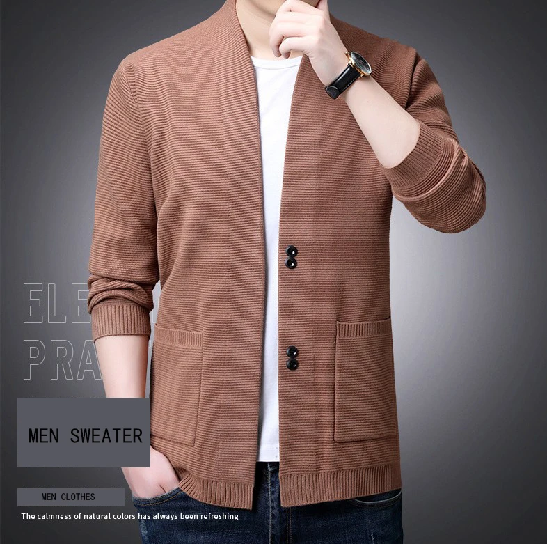 Gilet-cardigan,Cardigan tricoté à col en v pour homme, pull de couleur ...