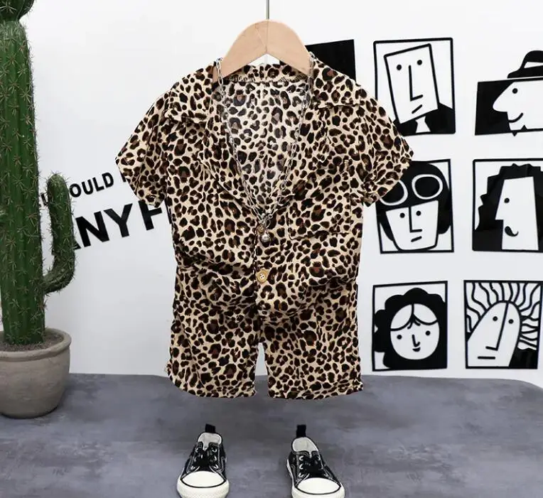 Children Cotton Out Clothes Summer Baby Boys Leopard Print causal Shirt ...