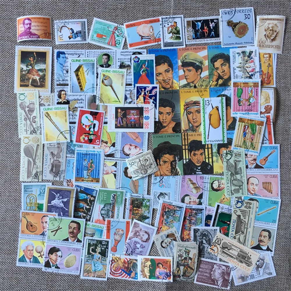 50Pcs-Bag-Music-Topic-Instrument-Stamps-All-Different-NO-Repeat-Marked ...