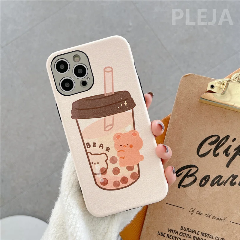 Cute Boba Tea Bear Soft Phone Case For iPhone 12 mini 11 Pro Max 7 8 ...