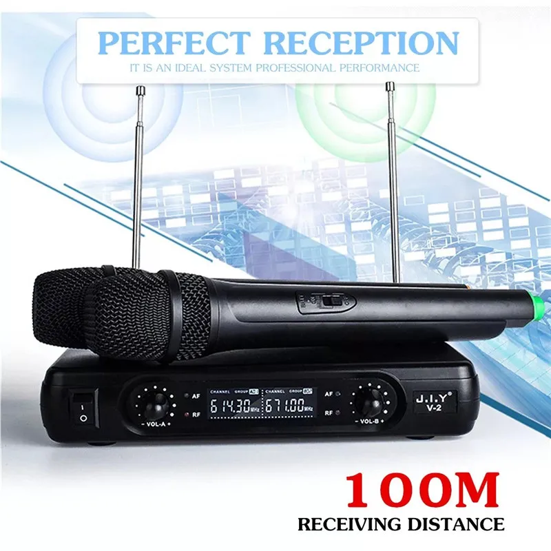2 Channel Dual Cordless Handheld Mic Wireless Microphone System With ...
