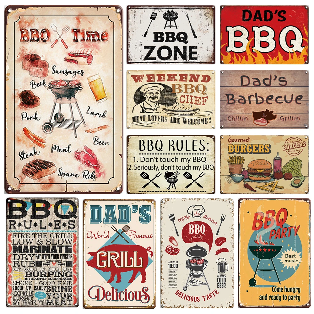 Vintage BBQ Signs Barbecue Metal Plaque Tin Sign Dad's BBQ Poster ...