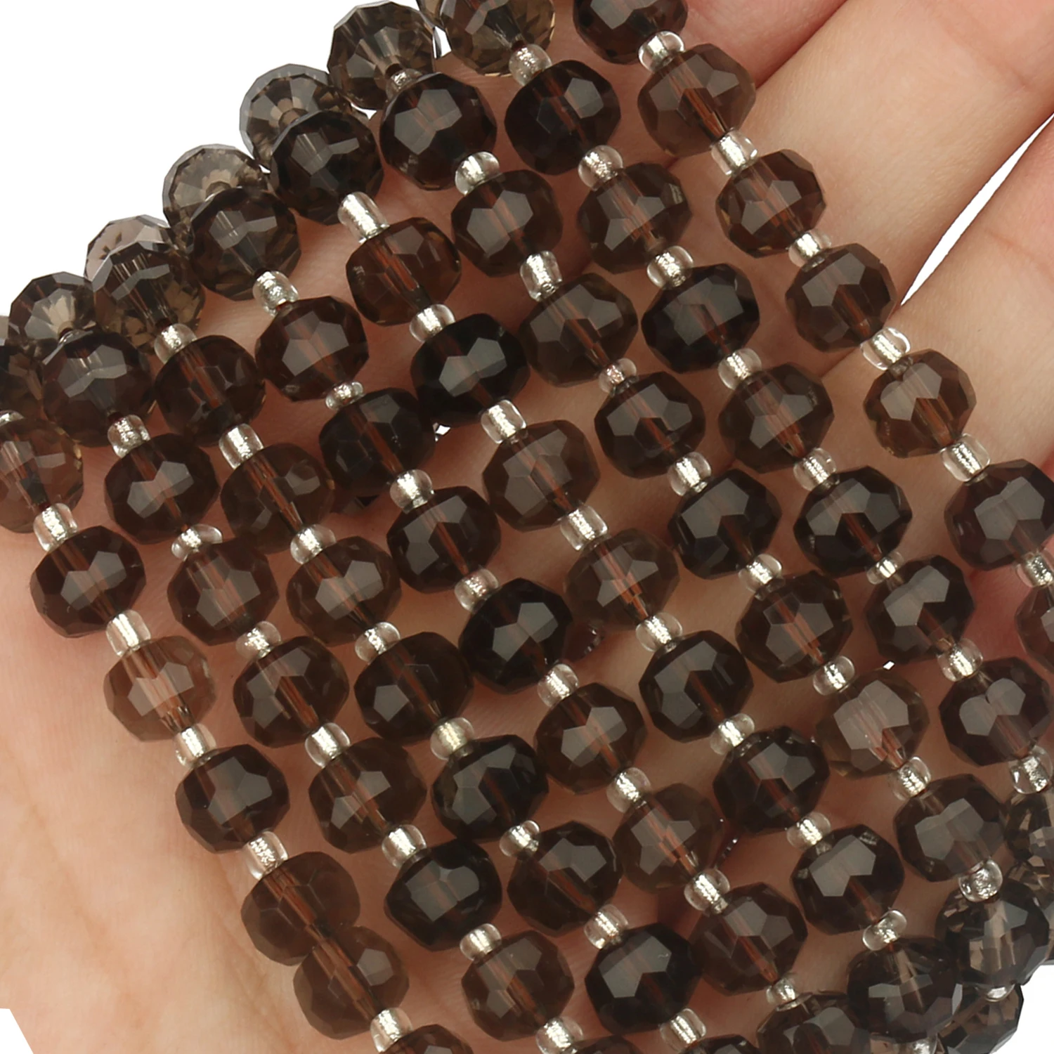 Natural-Stone-Faceted-Wheel-Shape-Brown-Clear-Crystal-Smoky-Quartzs ...