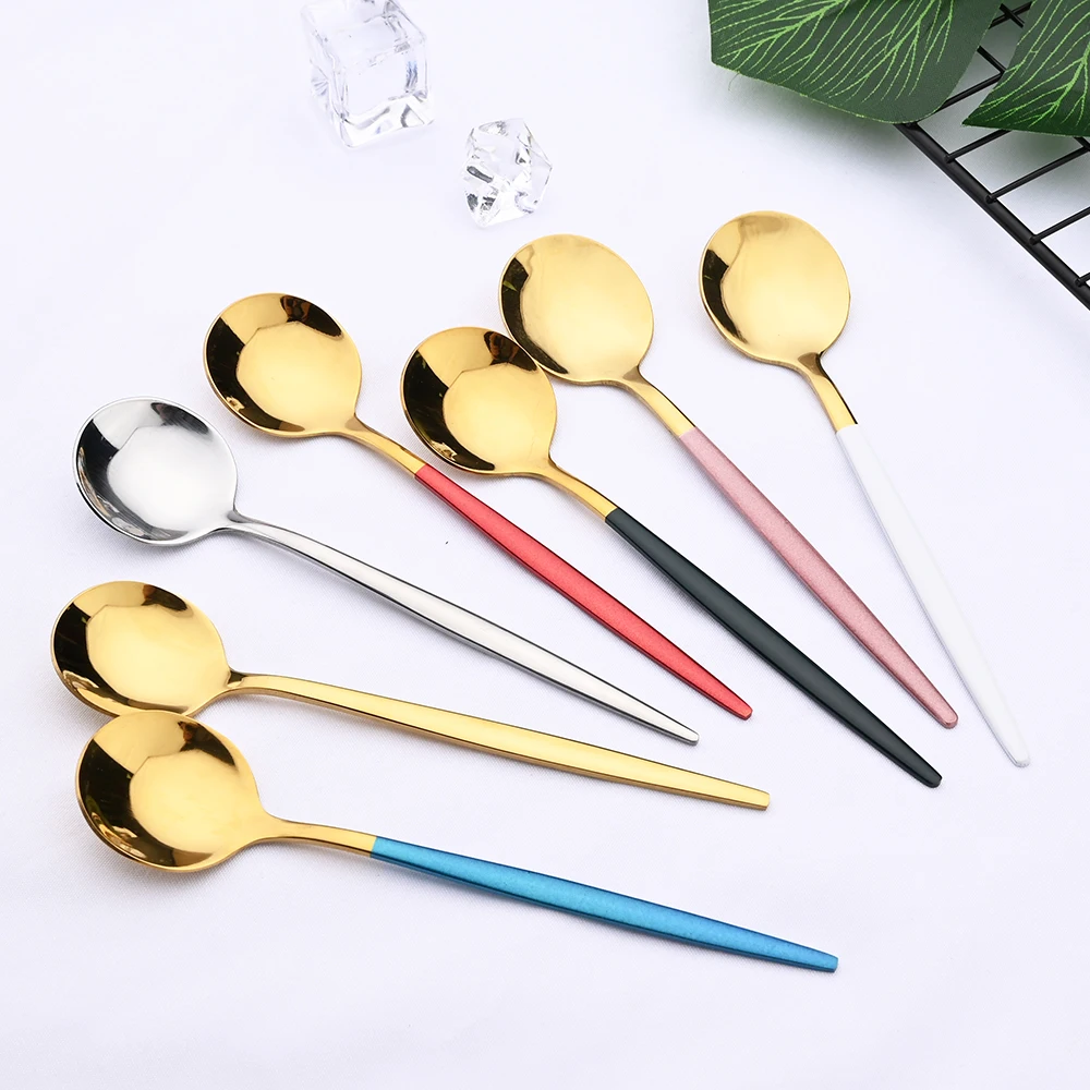 6Pcs-Set-Teaspoon-Stainless-Steel-Flatware-Colorful-Cake-Fruit-Spoons ...