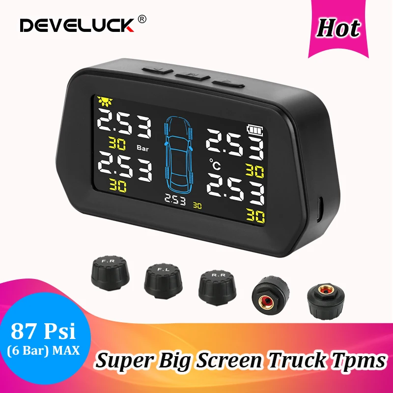 Sistema de control de presión de neumáticos TPMS para camión, pantalla grande, energía Solar ...
