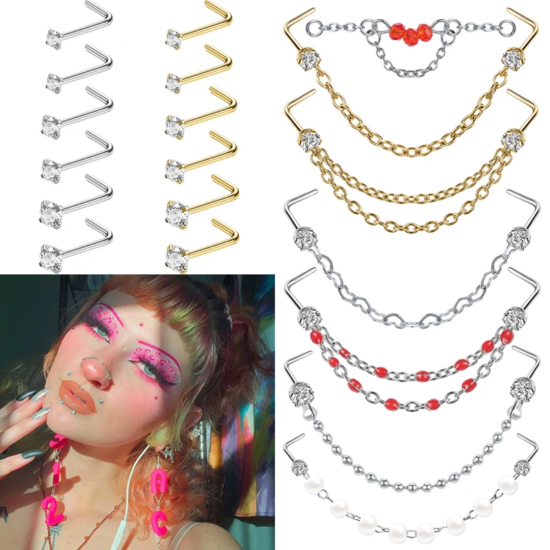 Stainless Steel Nose Piercing Chain | Stainless Steel Nostril Jewelry ...