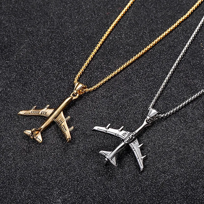 Fashion-Creative-Gold-Color-Air-Plane-Pendant-Necklace-Men-Chain ...
