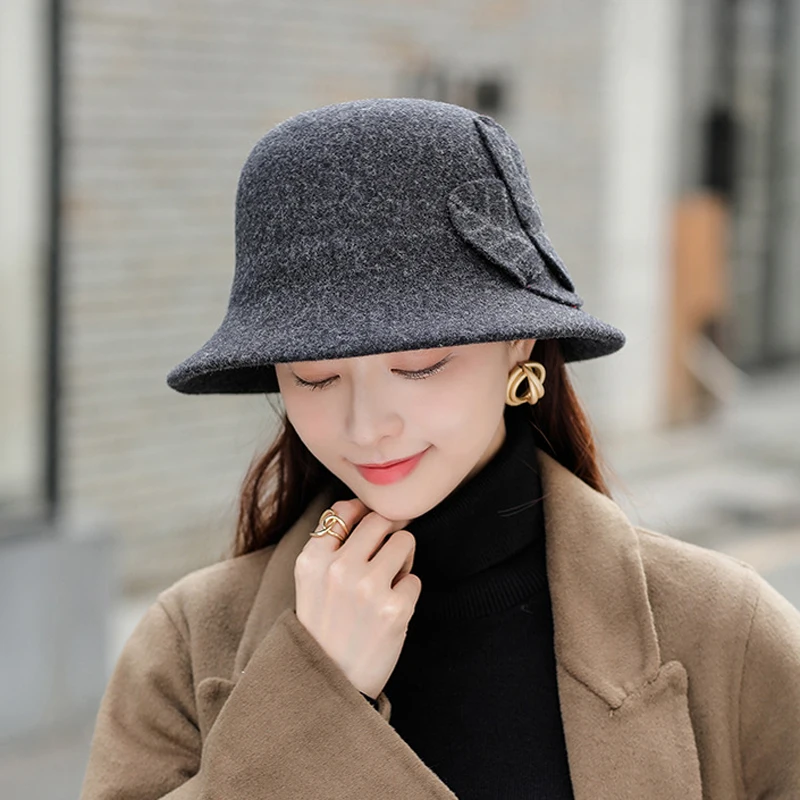Casquette,Chapeau seau en laine pour femme, Vintage, élégant, en feutre ...