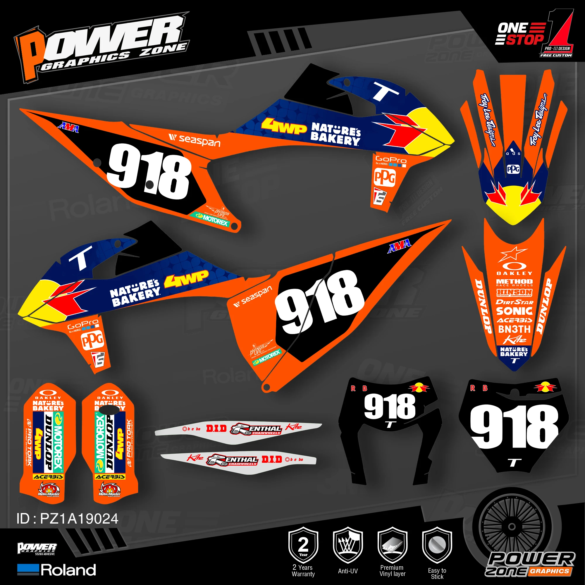 PowerZone Kit de calcomanías personalizadas para KTM, SX, SXF, MX 19 20 ...