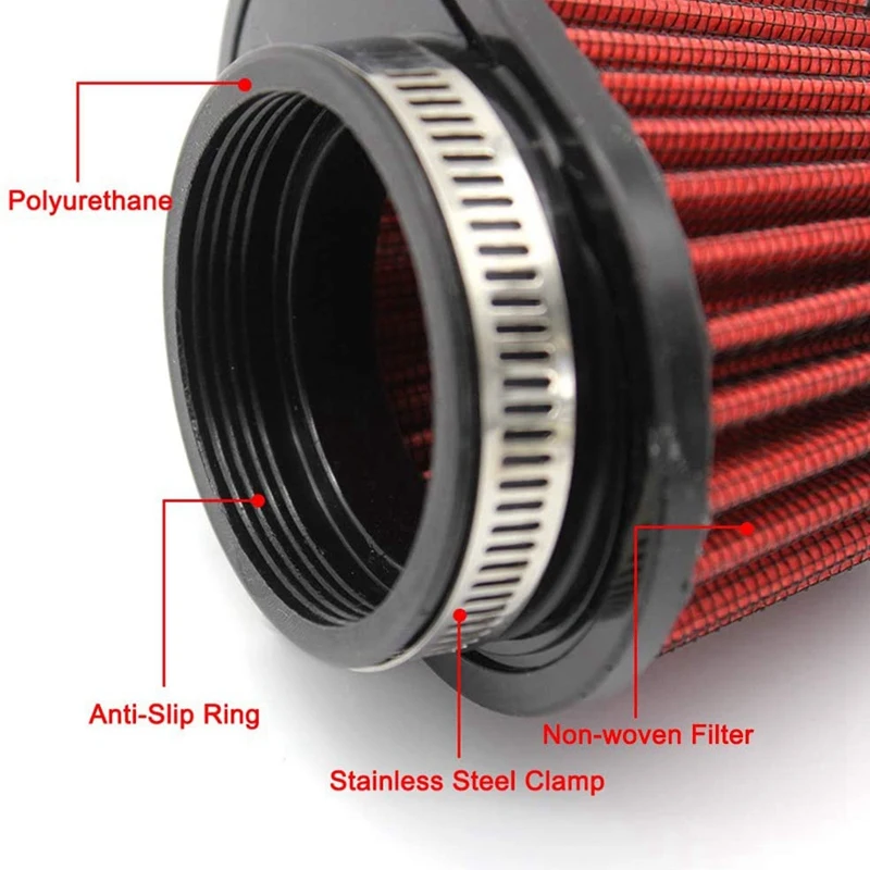 2Pcs Red 2.15in Metal Round Tapered Car Air Intake Filter Kit Auto ...
