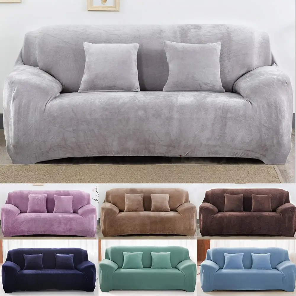 Meijuner Sofa Cover Solid Color Plush Thicken Elastic Couch Cover ...