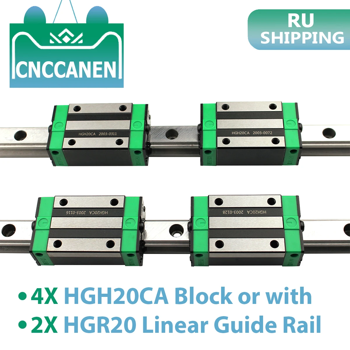 RU 2PCS HGR20 HGH20 20mm Square Linear Guide Rail 400mm 500mm 1000mm + 4PCS Slide Block Carriage ...