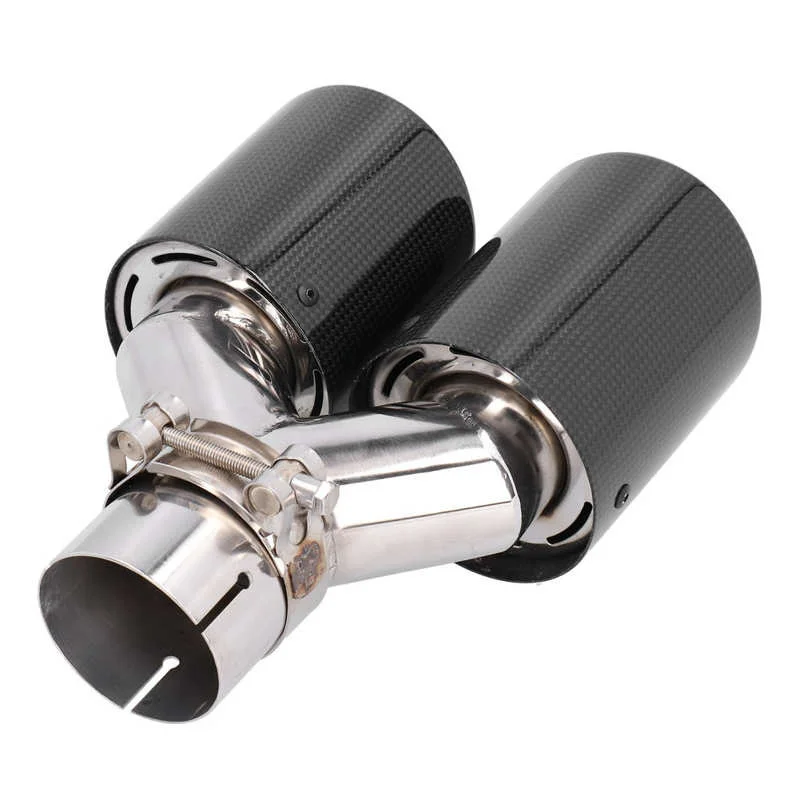 Universal Dual Exhaust Tip Glossy Carbon Fiber Stainless Steel Y-Shape ...