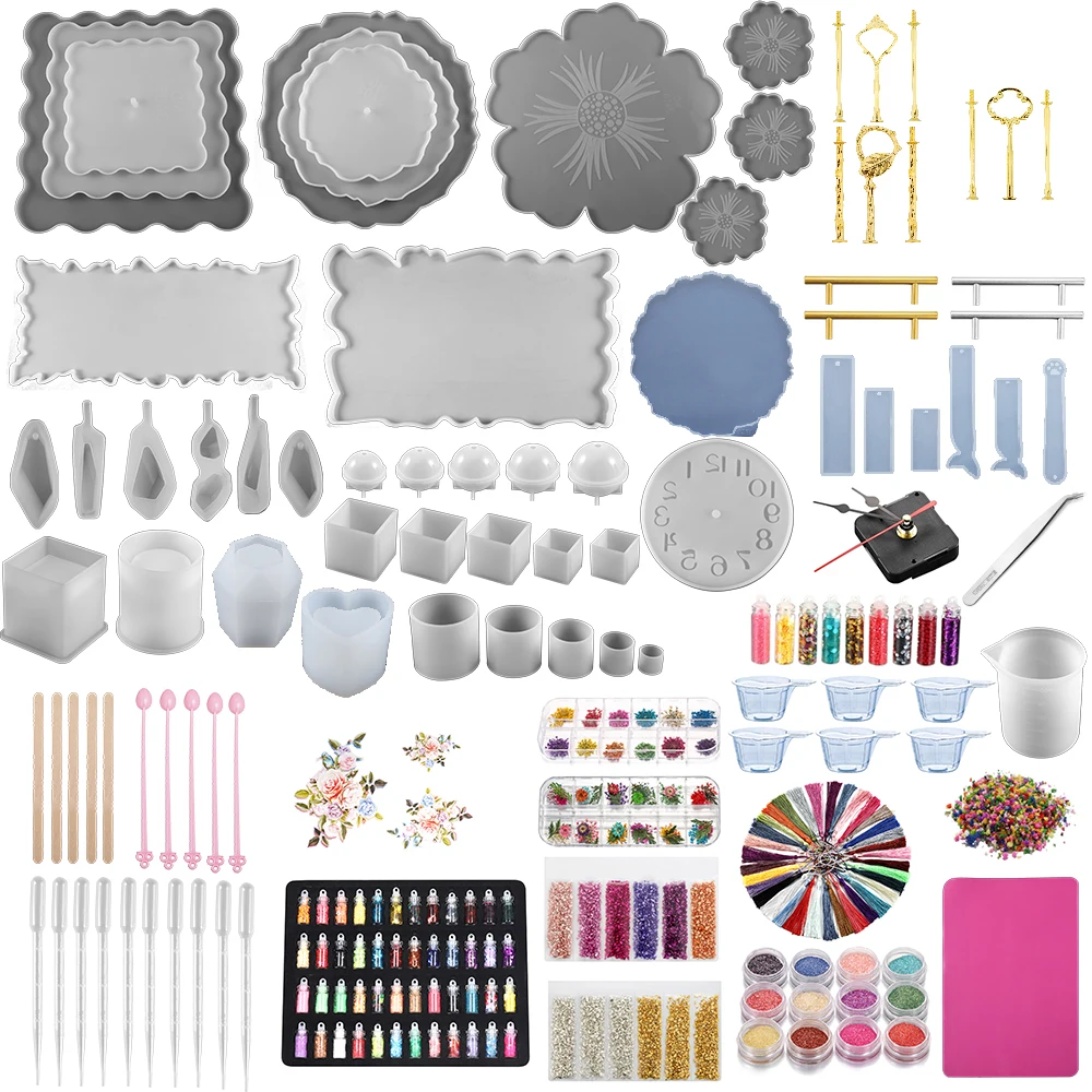 1 Set Mixed Style Epoxy Resin Molds Set Silicone Mold UV Casting Tools ...