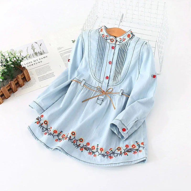 Vestido bordado de manga curta e longa para crianças de 3 a 12 anos ...