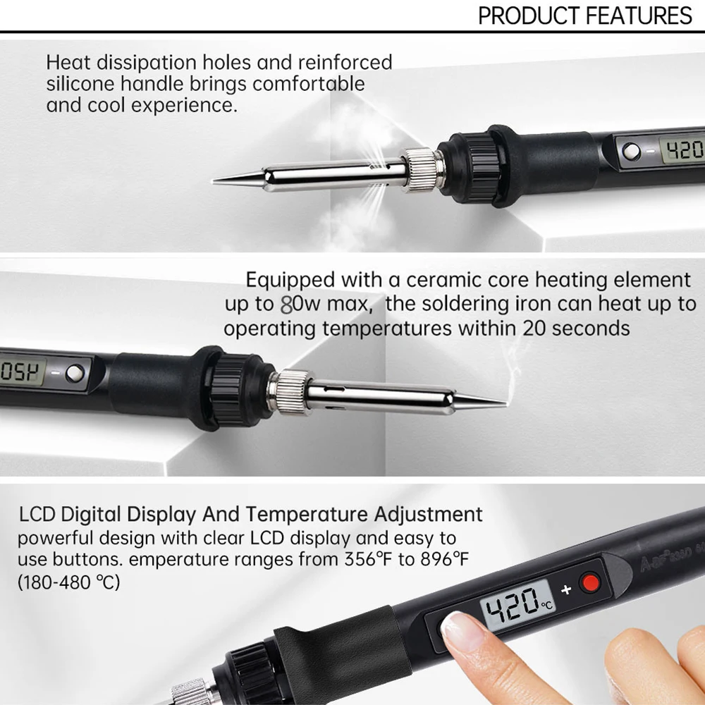 EU - 80W 220V - 10 pcs rouges - Kit de fer à souder électrique 80W avec affichage numérique LCD ...