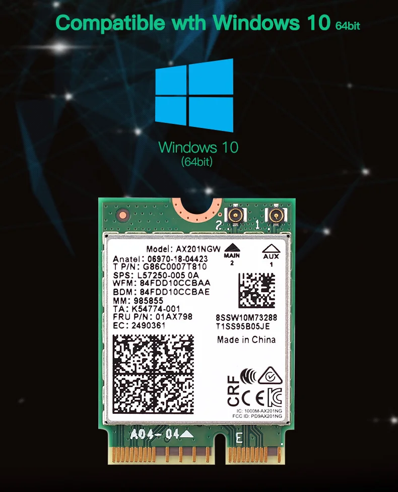 Wi-Fi 6 Intel AX201 M.2 Key E CNVio 2 Двухдиапазонная беспроводная Wi ...