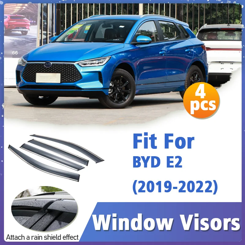 BYD E2 2019 2022 용 윈도우 바이저 가드 벤트 커버 트림 Awnings 셸터 보호 Sun Rain Deflector ...