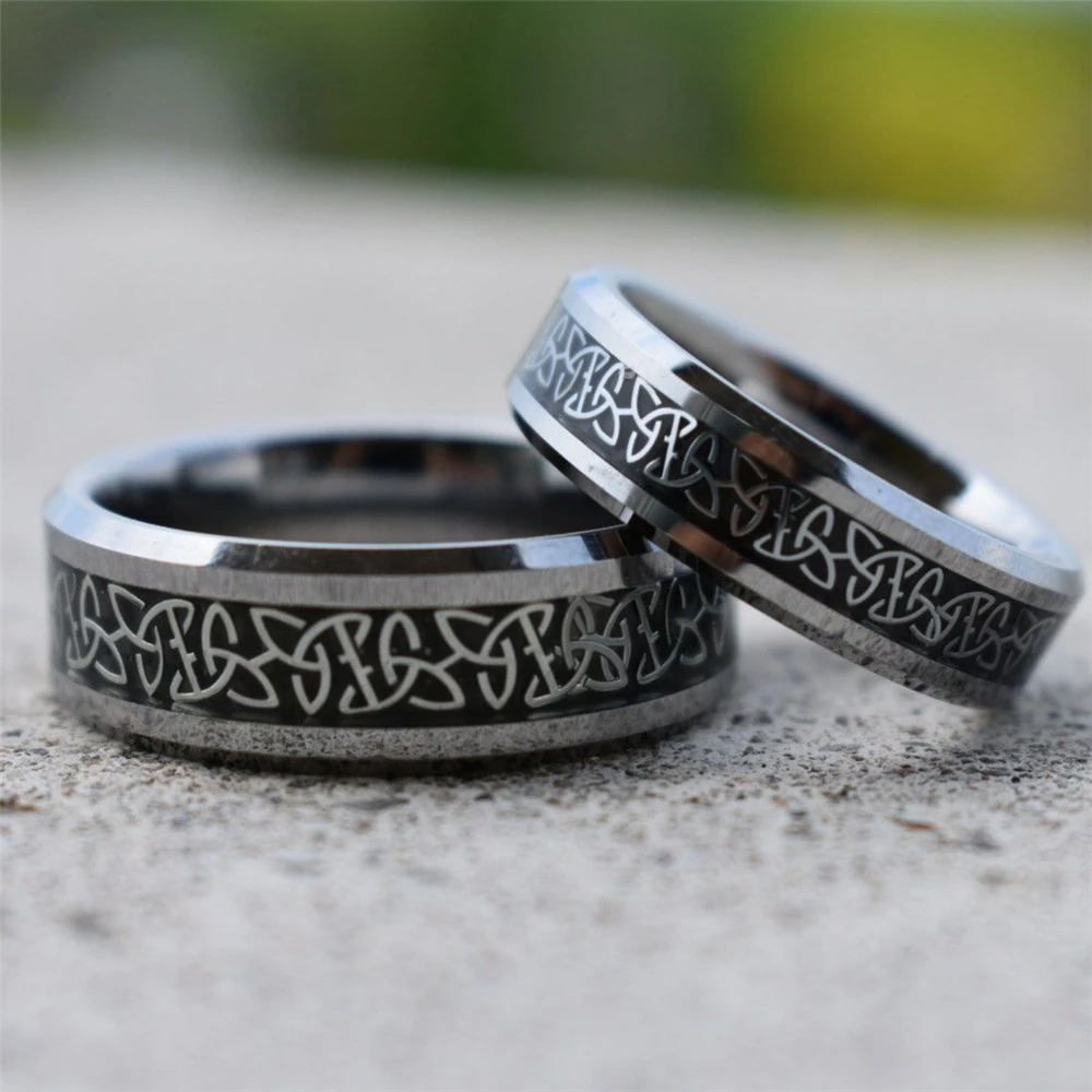 남자를위한 클래식 쥬얼리 8mm 스테인레스 스틸 반지 켈트 트리니티 매듭 티타늄 스틸 반지 남자 웨딩 밴드 크리스마스 선물