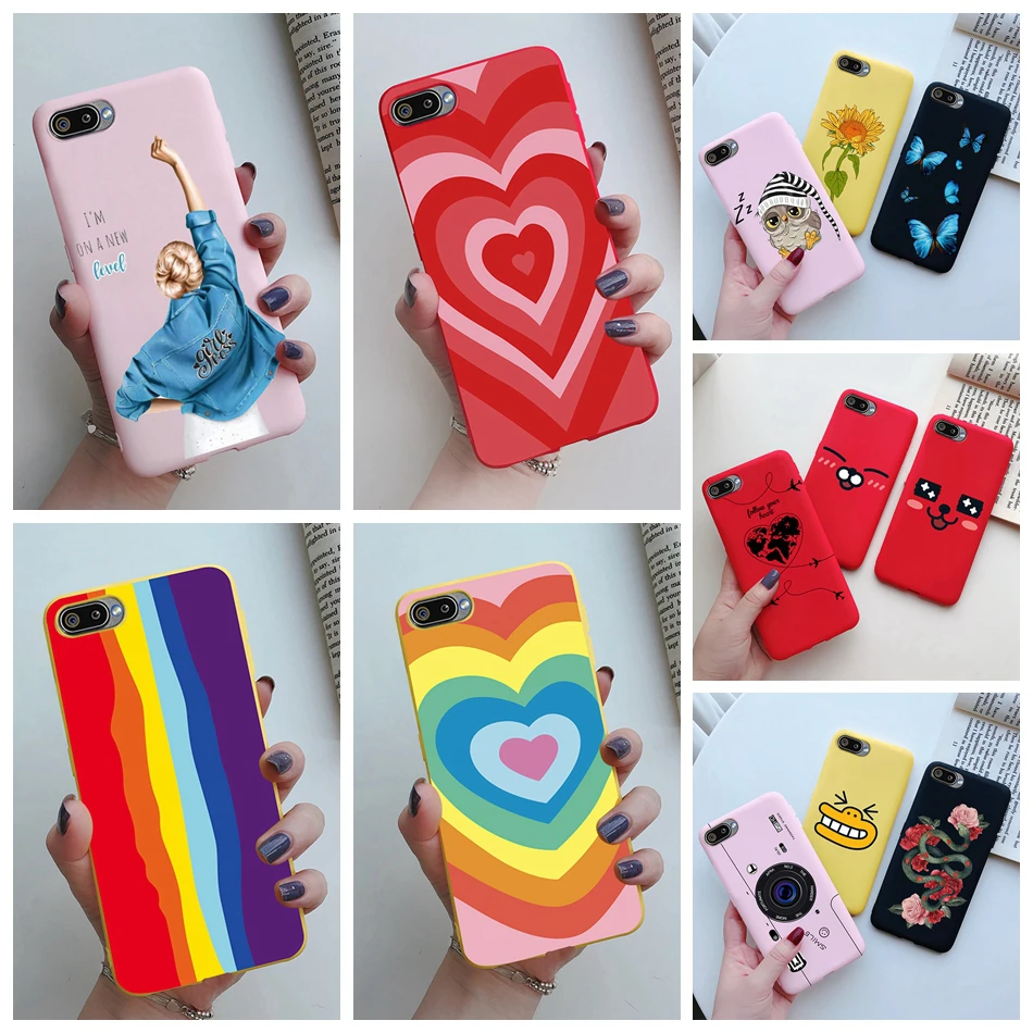 For-OPPO-A1K-Phone-Case-Realme-C2-Cover-Heart-Rainbow-Silicone-Coque ...