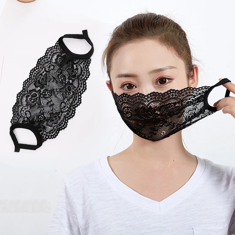 New Breathable Thin Lace Mask Women Black White Sunscreen Perspective ...