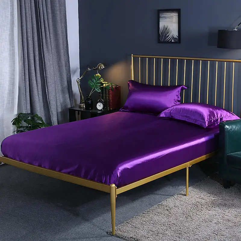 Purple Soft Satin Bedspread Sheet Pillowcases Queen King Size 1/3pcs ...