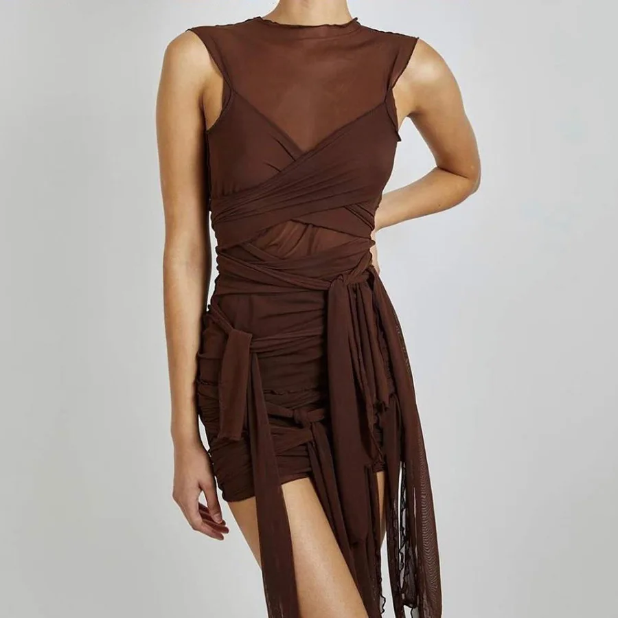 Brown-Ribbons-Mesh-See-Through-Bodycon-Party-Dresses-Women-Sexy ...