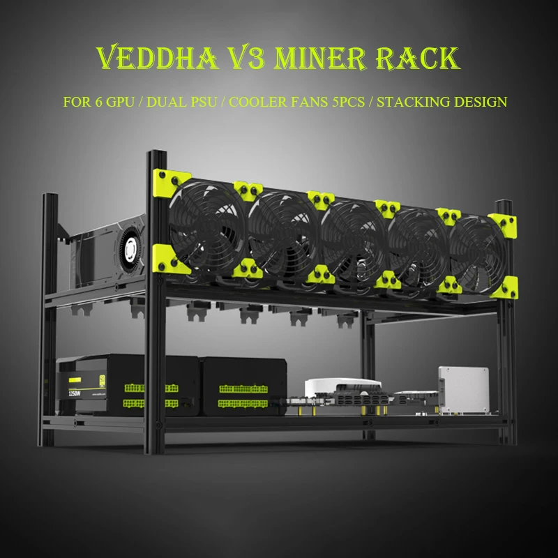 VEDDHA 6 GPU Miner Rack Aluminum PC Server Case Stackable Open Air ...