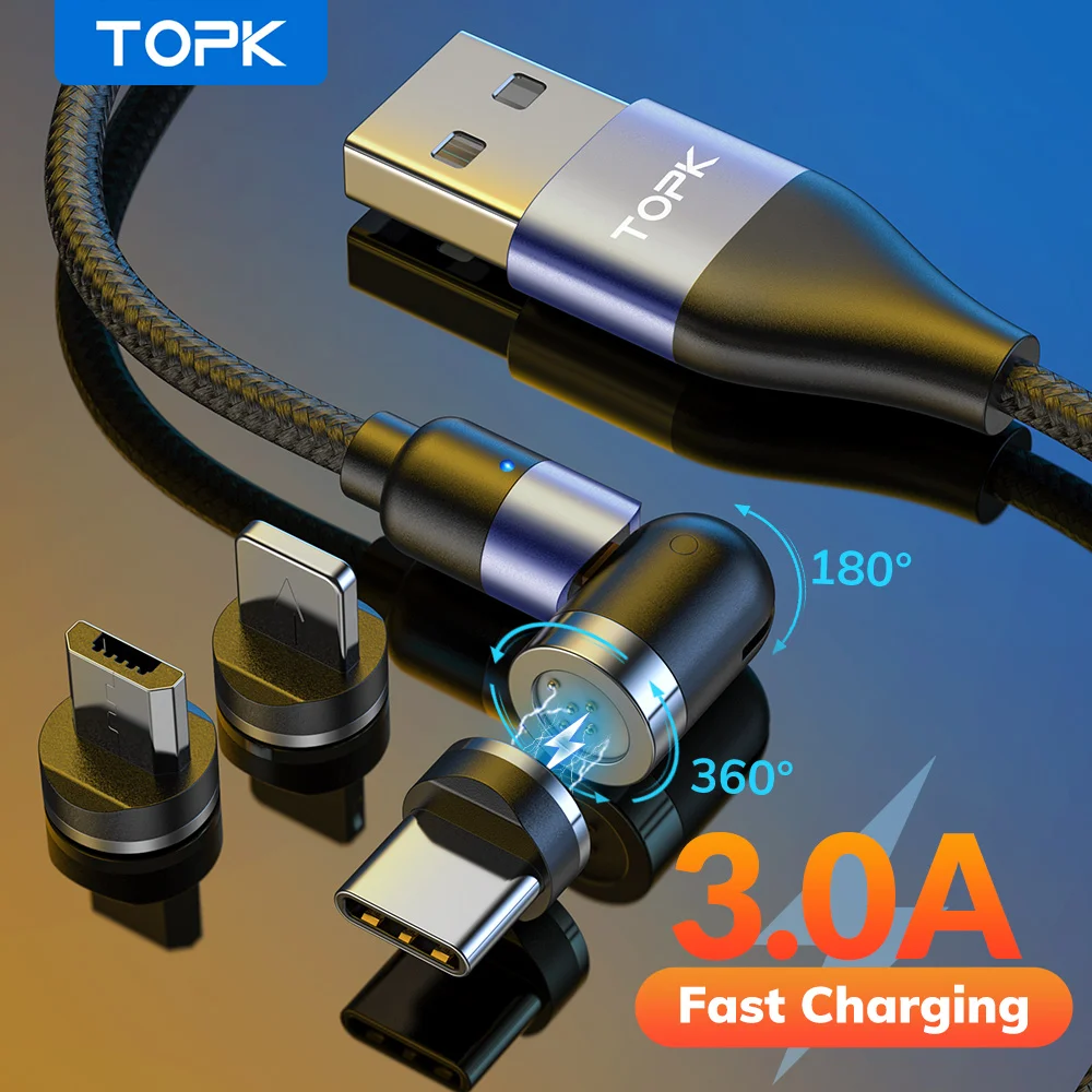 TOPK Cable magnético AM66 de 540 °, Cable Micro USB tipo C de carga ...