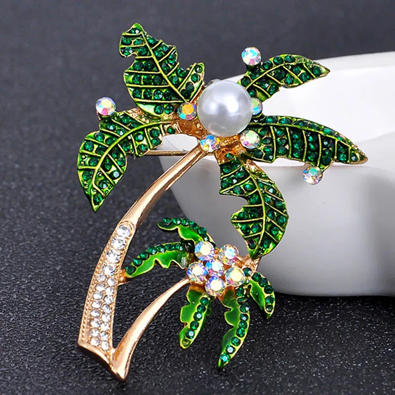 Zlxgirl Jewelry Summer Style Coconut Tree Brooch Creative Green Color ...