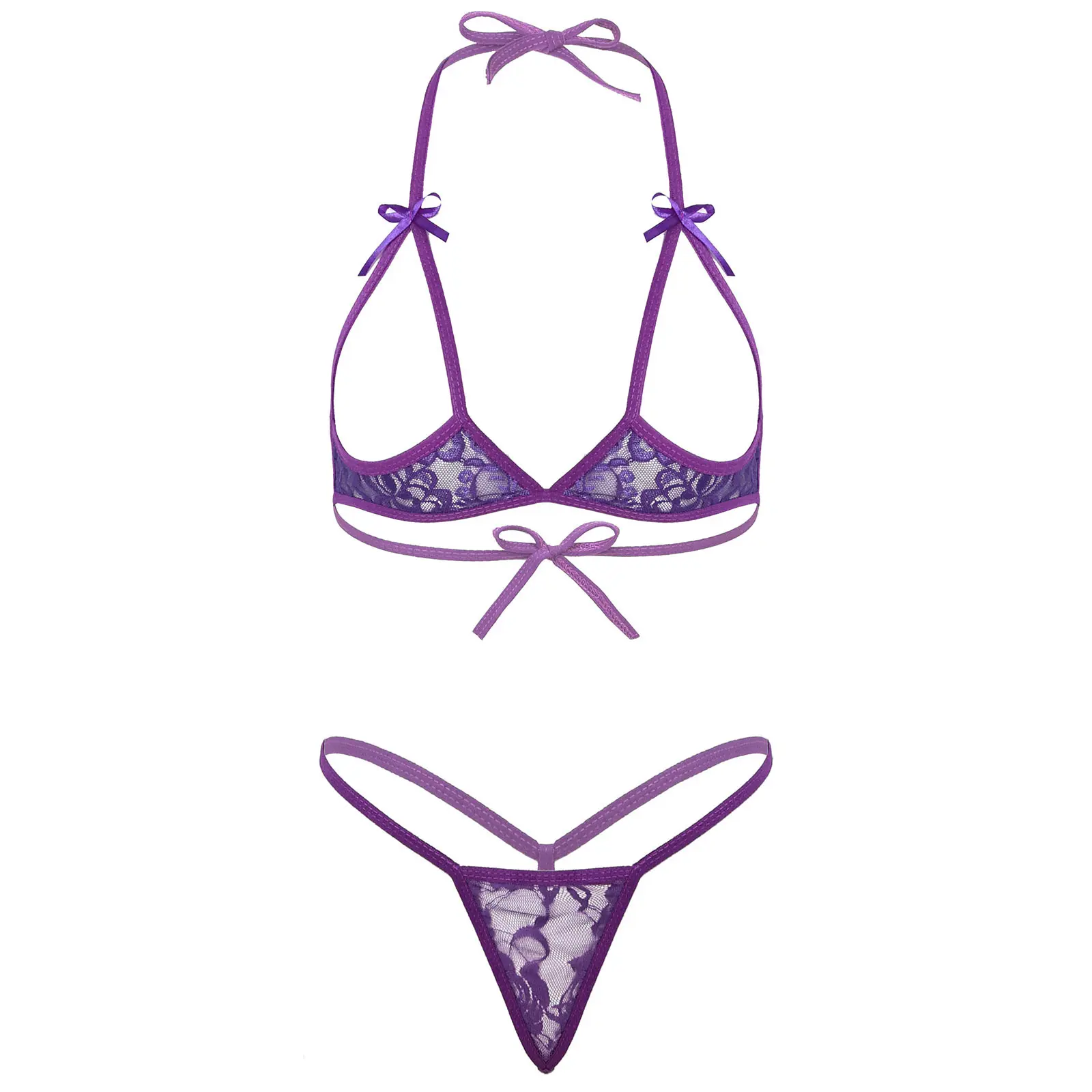 Women Hallow Out Sexy Lingerie Set Halter Neck Open Chest Brassiere ...