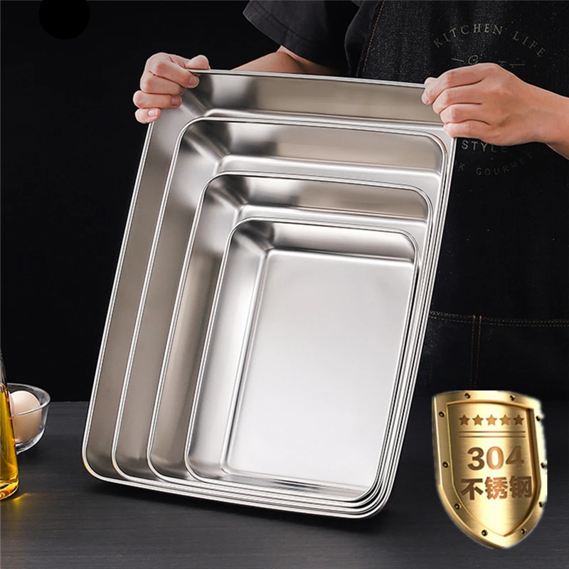 Stainless-Steel-Rectangular-Food-Storage-Tray-Baking-Pans-Deep-Plates ...