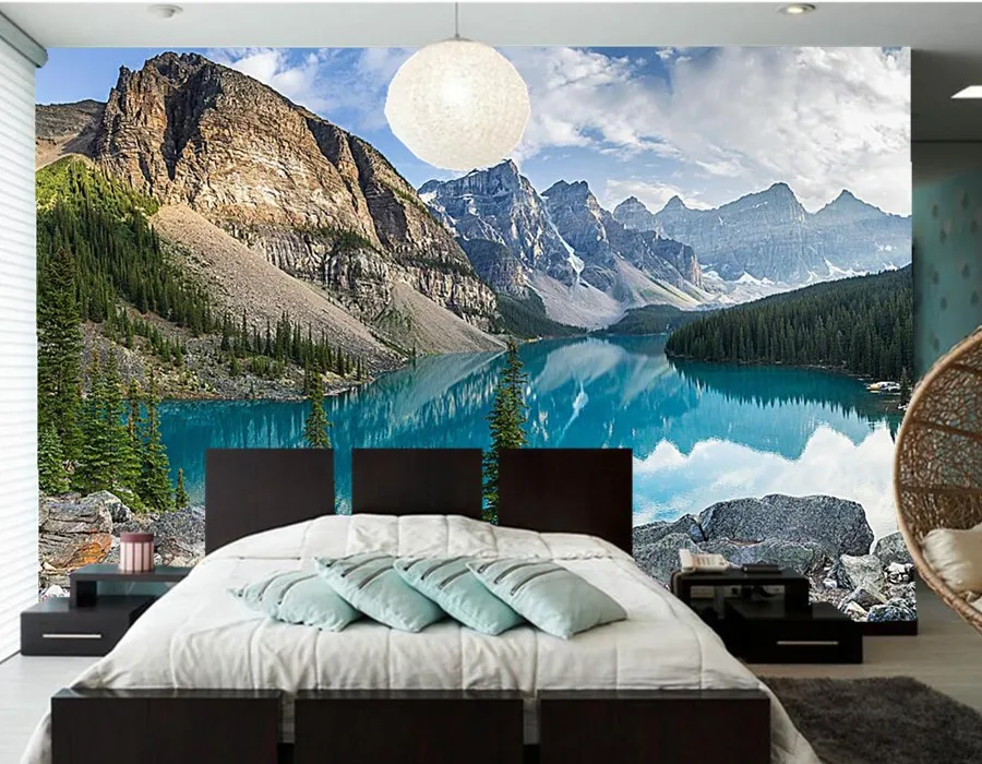 Custom-wallpaper-nature-Beautiful-mountains-and-lakes-wallpaper-hotel ...