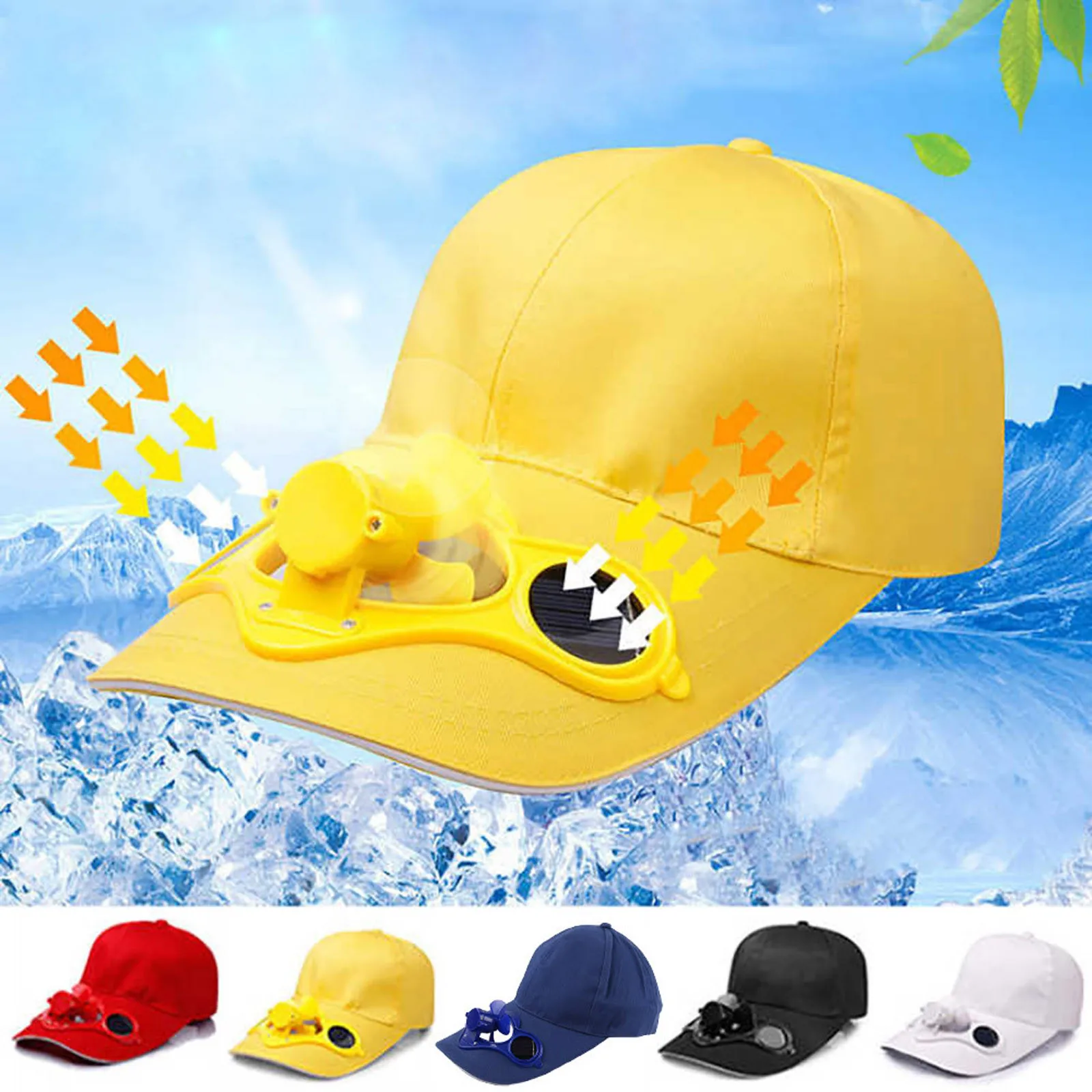 Camping Hiking Peaked Cap With Solar Powered Fan Baseball Hat Cooling ...